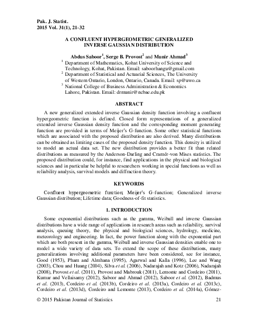 Pdf A Confluent Hypergeometric Generalized Inverse Gaussian Distribution