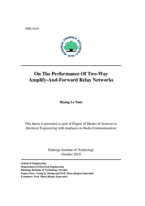 Pdf On The Performance Of Two Way Amplify And Forward Relay Networks