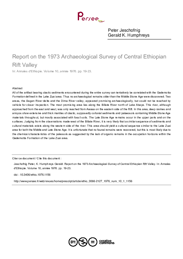 (PDF) Report on the 1973 Archaeological Survey of Central Ethiopian ...