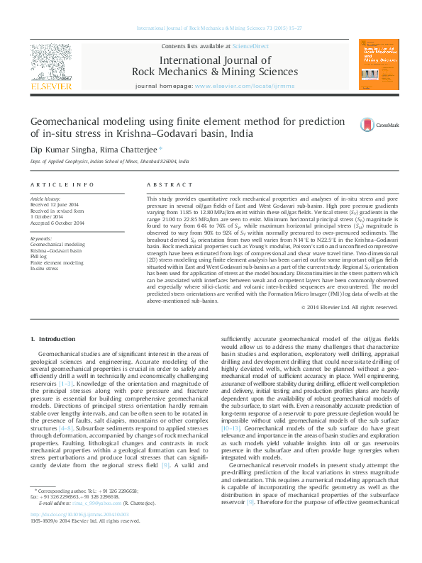 (PDF) Geomechanical modeling using finite element method for prediction of in-situ stress in ...