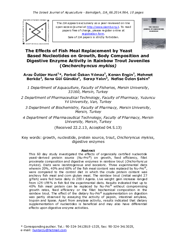 (PDF) The Effects of Fish Meal Replacement by Yeast Based Nucleotides on Growth, Body ...