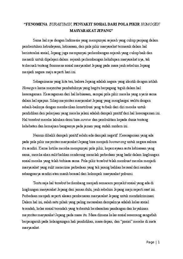 (DOC) “FENOMENA BURAKUMIN, PENYAKIT SOSIAL DARI POLA PIKIR HOMOGEN ...