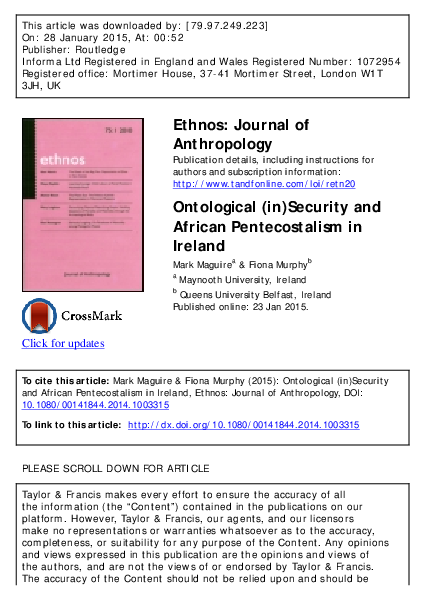 (PDF) Ontological Insecurity and African Pentecostalism in Ireland
