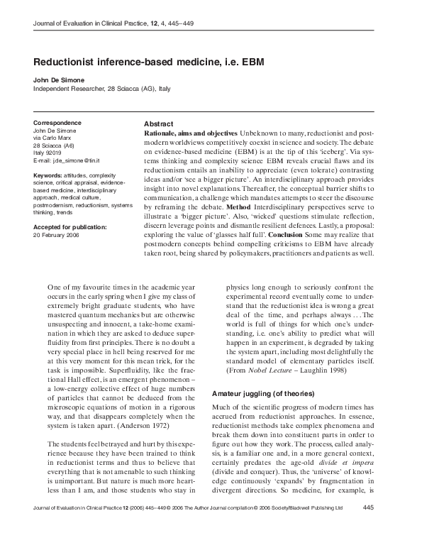 (PDF) Reductionist inference-based medicine, i.e. EBM