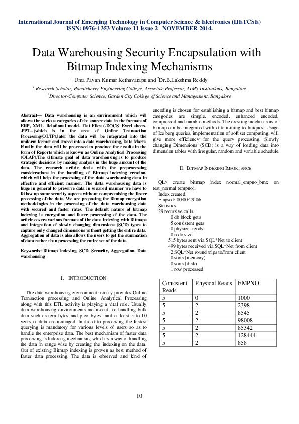 (PDF) Data Warehousing Security Encapsulation with Bitmap Indexing ...