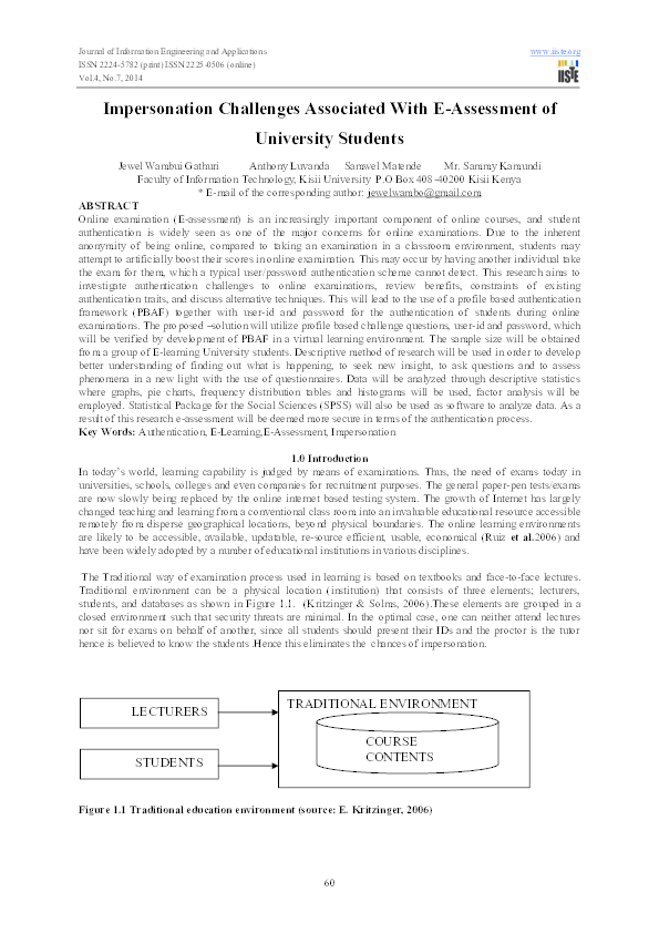 (PDF) Impersonation Challenges Associated With E-Assessment of ...