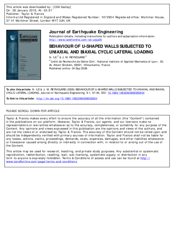 (PDF) BEHAVIOUR OF U-SHAPED WALLS SUBJECTED TO UNIAXIAL AND BIAXIAL CYCLIC LATERAL LOADING