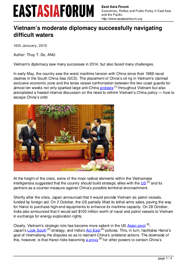 Vietnam's moderate diplomacy successfully navigating difficult waters Vietnam's moderate diplomacy successfully navigating difficult waters