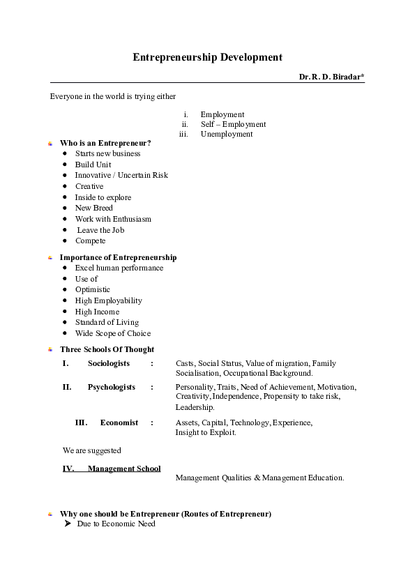 (DOC) Entrepreneurship Development