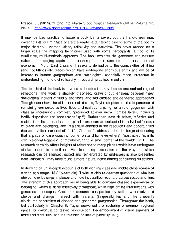 (PDF) Fitting into Place?