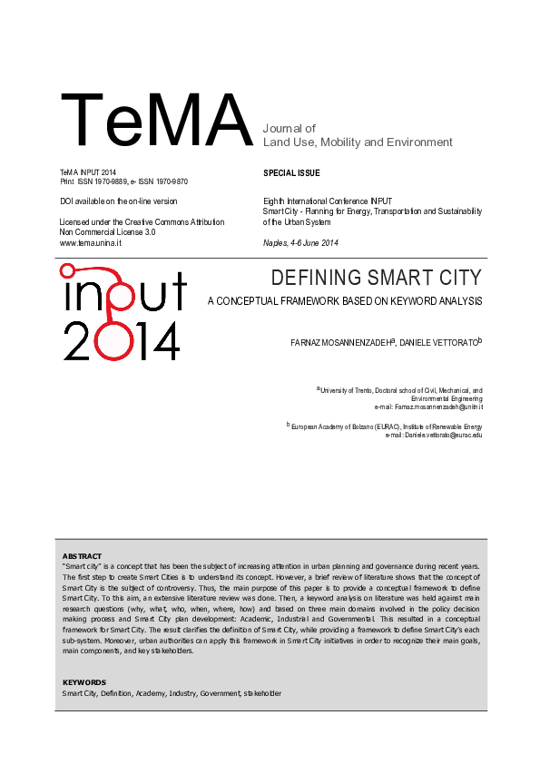 Pdf Defining Smart City A Conceptual Framework Based On Keyword Analysis