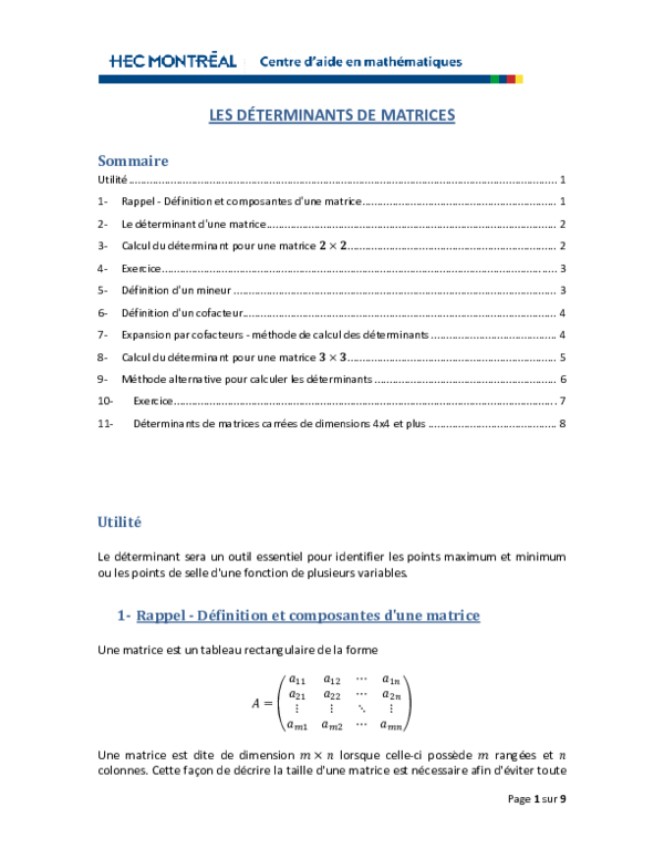 calcul du determinant d'une matrice pdf