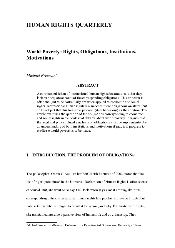 (DOC) HUMAN RIGHTS QUARTERLY World Poverty: Rights, Obligations ...
