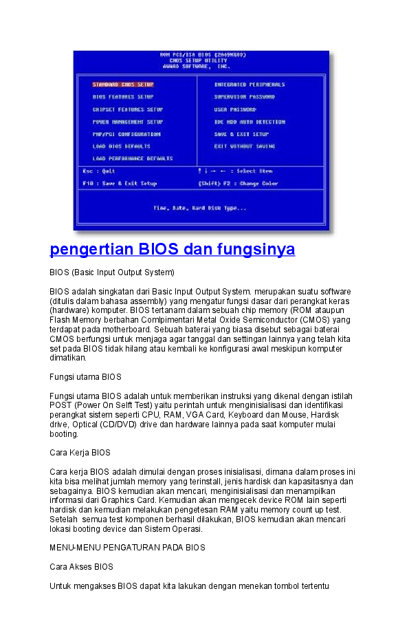 (DOC) pengertian BIOS dan fungsinya BIOS (Basic Input Output System