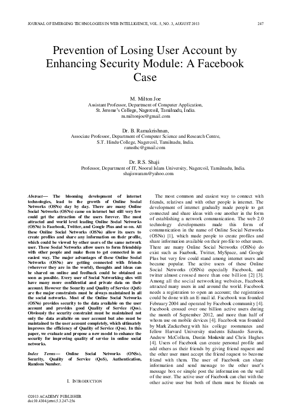 (PDF) Prevention of Losing User Account by Enhancing Security Module: A ...