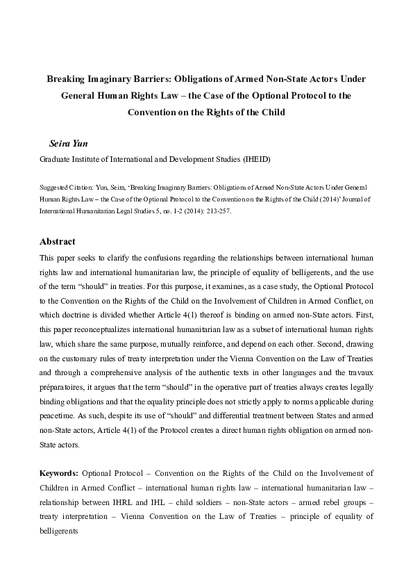 (PDF) Breaking Imaginary Barriers: Obligations of Armed Non-State ...