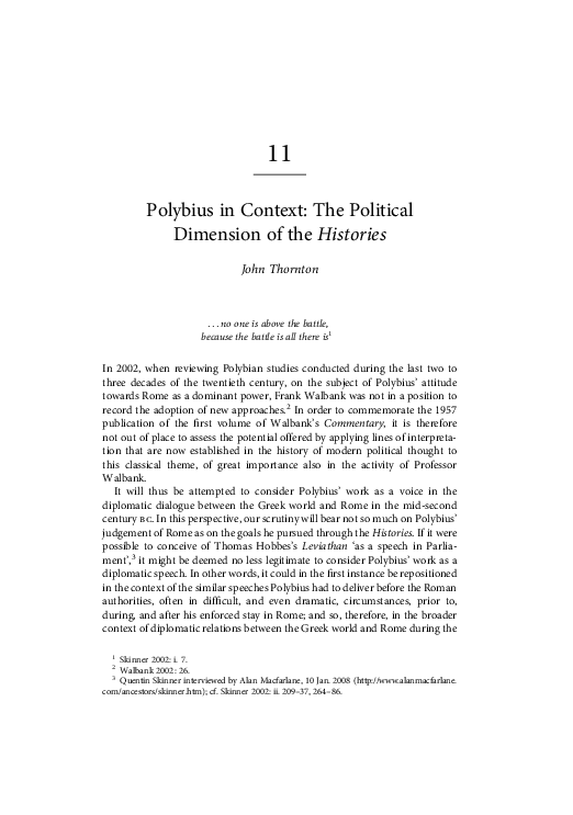 (PDF) Polybius in Context: The Political Dimension of the Histories, in ...