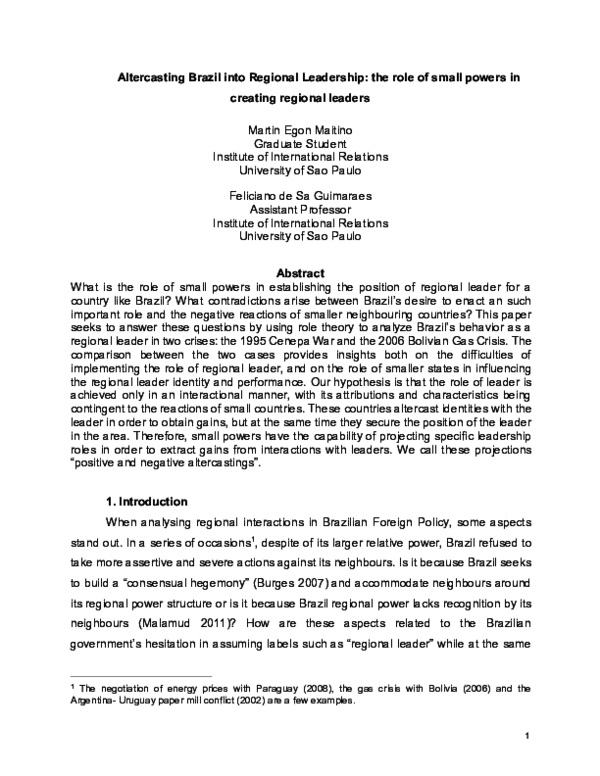 (PDF) ISA Global South - Altercasting Brazil into Regional Leadership ...