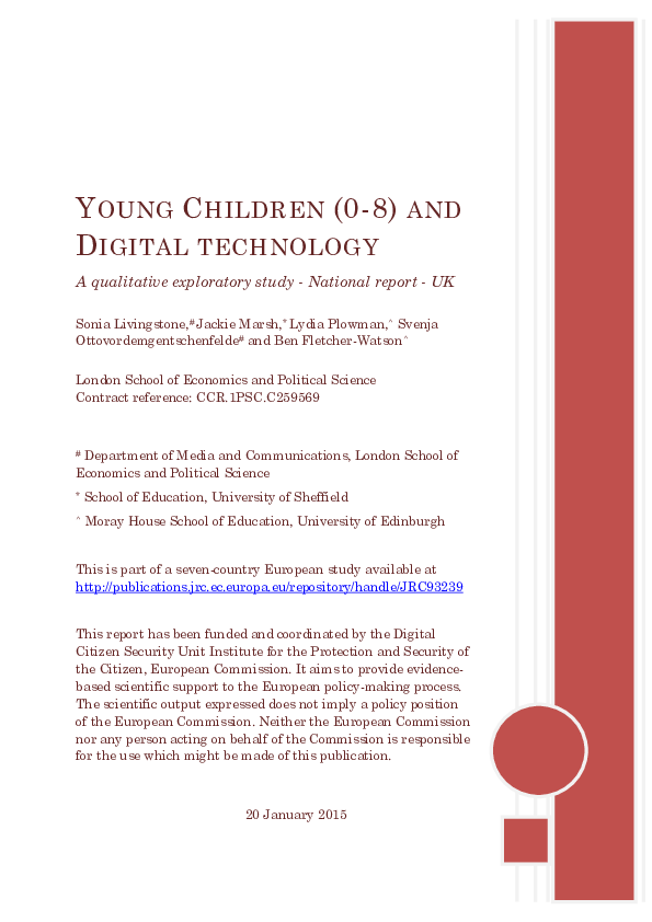 (PDF) 2015. Young children (0-8) and digital technology. UK report.