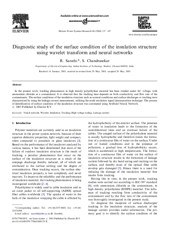 (PDF) Diagnostic study of the surface condition of the insulation structure using wavelet ...
