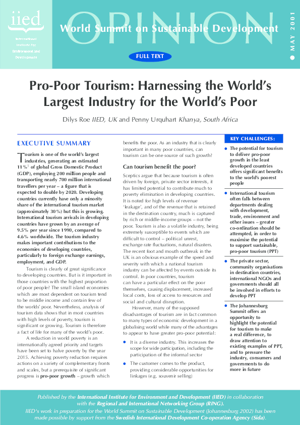 (PDF) Pro-Poor Tourism: Harnessing the World's largest Industry for the ...