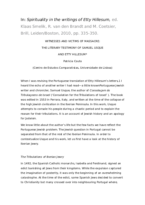 (DOC) Witnesses and victims of massacre: the literary testimony of ...