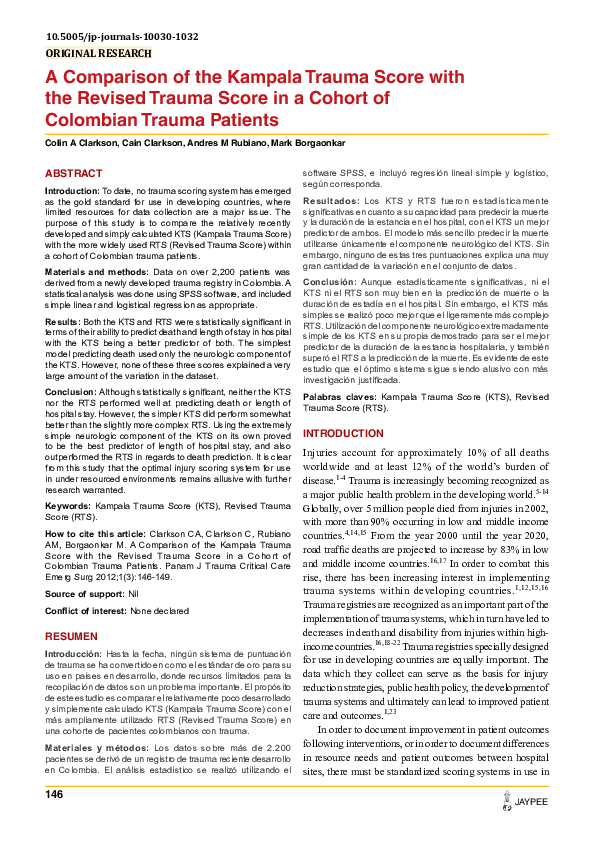 (PDF) A comparison of the Kampala trauma score with the revised trauma ...