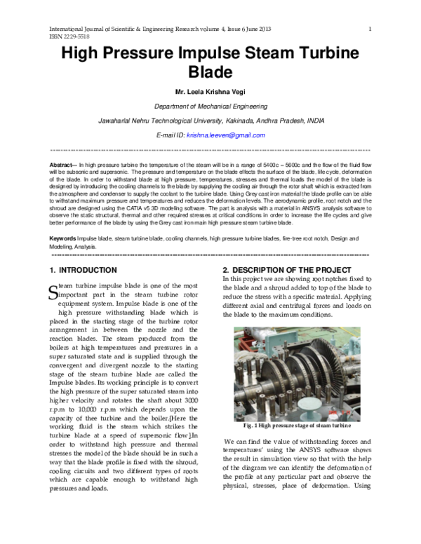 (PDF) high pressure steam turbine impulse blade