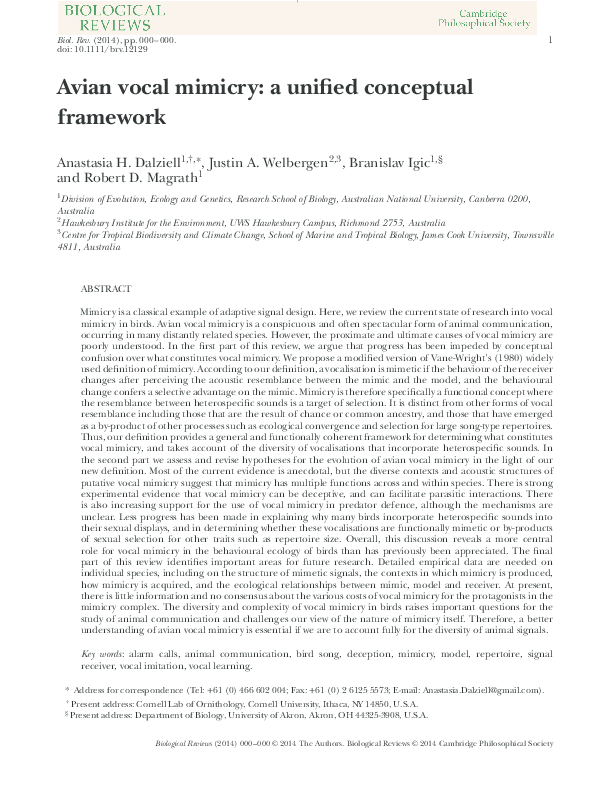(PDF) Avian vocal mimicry: a unified conceptual framework.