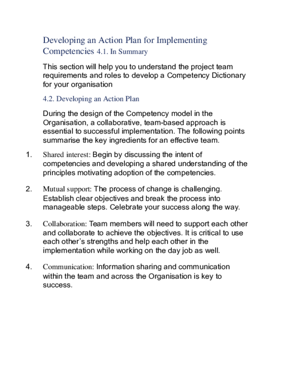 (DOC) Developing an Action Plan for Implementing Competencies 4.1. In ...