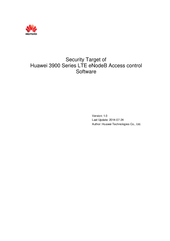 (PDF) Security Target of Huawei 3900 Series LTE eNodeB Access control ...