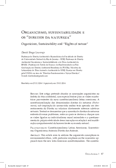 (PDF) Organicismo, Sustentabilidade e os Direitos da Natureza