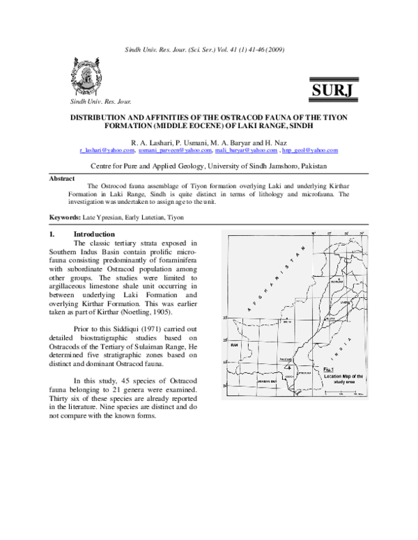 (PDF) DISTRIBUTION AND AFFINITIES OF THE OSTRACOD FAUNA OF THE TIYON