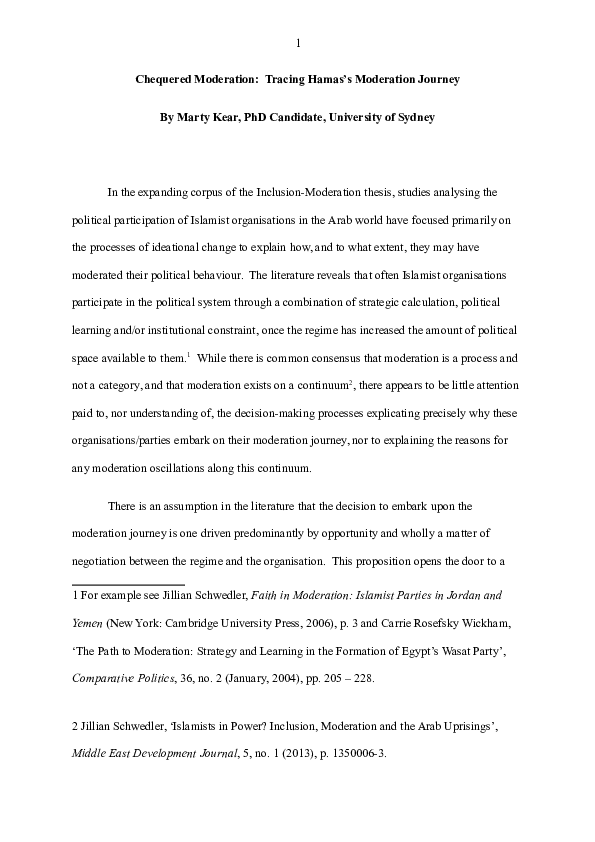 (DOC) Chequred Moderation: Tracing Hamas's Moderation Journey 2006 ...