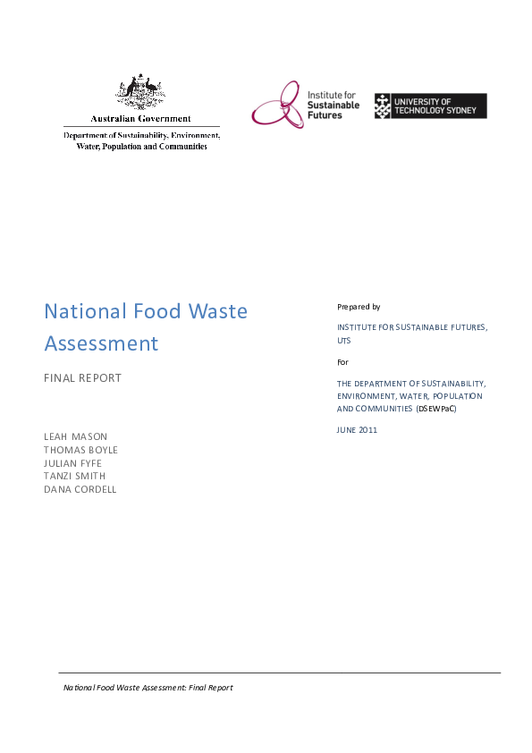(PDF) National Food Waste Assessment: Final Report National Food Waste ...