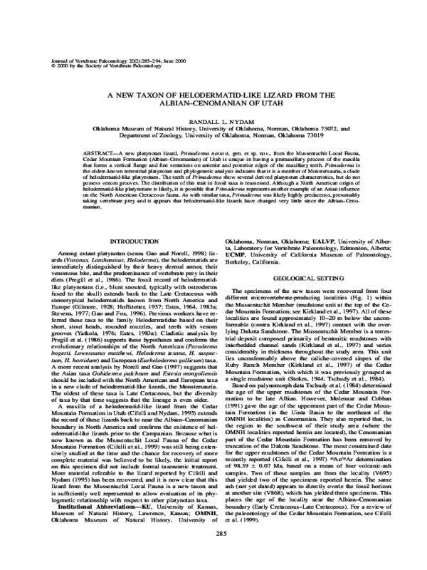 (PDF) A NEW TAXON OF HELODERMATID-LIKE LIZARD FROM THE ALBIAN ...