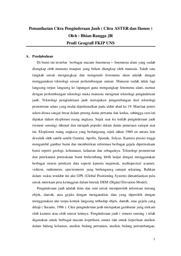 (PDF) Pemanfaatan Citra Penginderaan Jauh ( Citra ASTER dan Ikonos ...