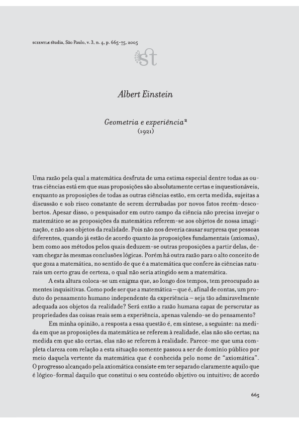 (PDF) Albert Einstein, Geometry and experience (1921)
