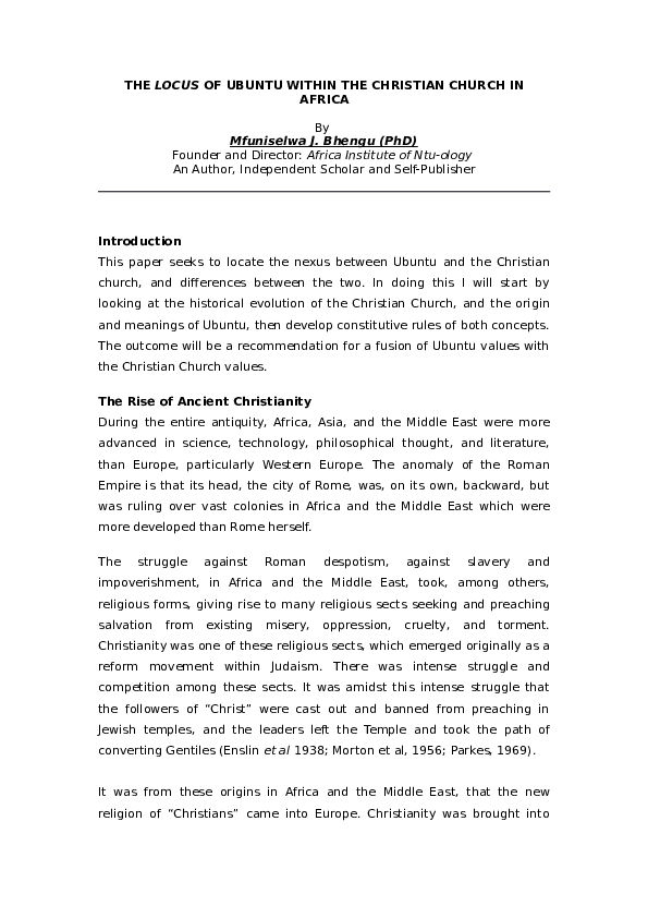 (DOC) The Locus of Ubuntu Within the Christian Church