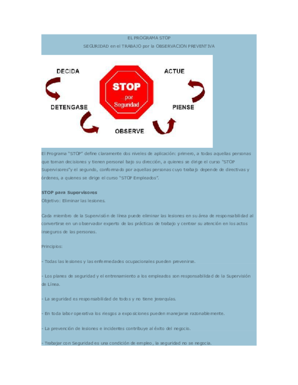 (DOC) EL PROGRAMA STOP SEGURIDAD en el TRABAJO por la OBSERVACION ...