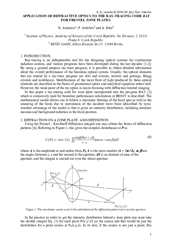 Pdf Application Of Diffractive Optics To The Ray Tracing Code Ray For