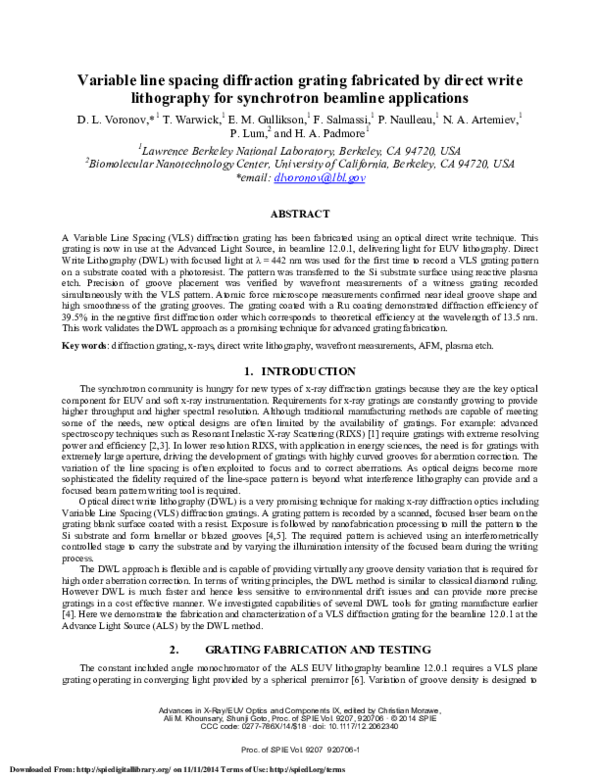 Pdf Variable Line Spacing Diffraction Grating Fabricated By Direct