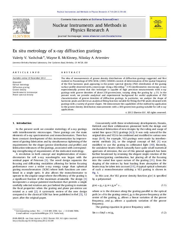(PDF) Ex situ metrology of x-ray diffraction gratings