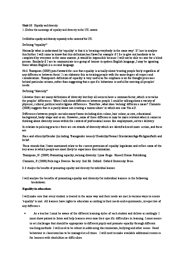 (DOC) Unit-32: Equality and diversity | Syed Zahid - Academia.edu