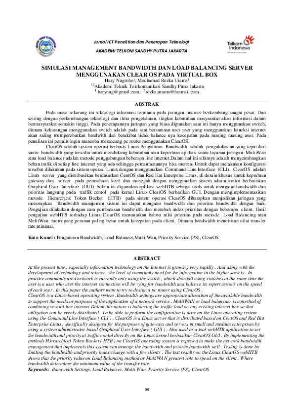 Pdf Simulasi Management Bandwidth Dan Load Balancing Server Menggunakan Clear Os Pada Virtual Box