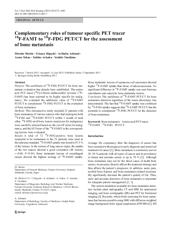 (PDF) Complementary roles of tumour specific PET tracer (18)F-FAMT to ...