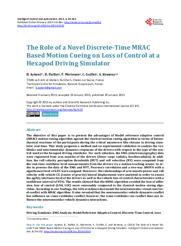 (PDF) The Role of a Novel Discrete-Time MRAC based Motion Cueing on Loss of Control at a Hexapod ...