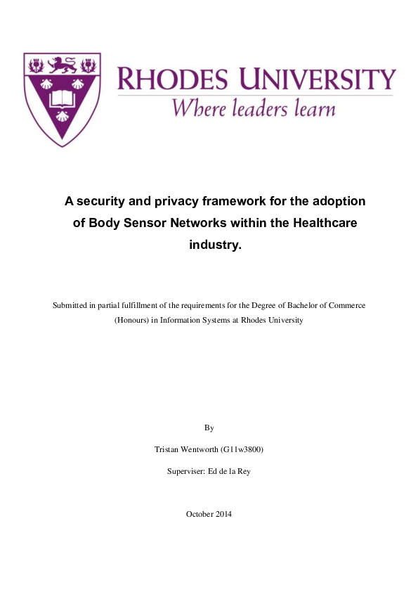 Pdf A Security And Privacy Framework For The Adoption Of Body Sensor Networks Within The