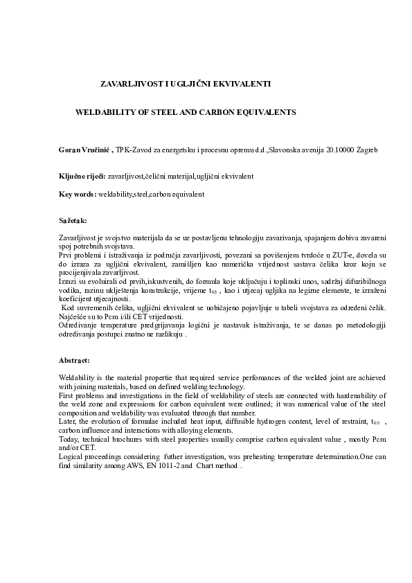 (DOC) WELDABILITY OF STEEL AND CARBON EQUIVALENTS