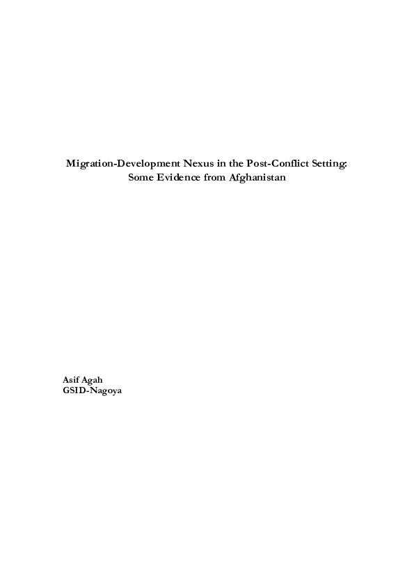 (PDF) Migration-Development Nexus in the Post-Conflict Setting: Some Evidence from Afghanistan